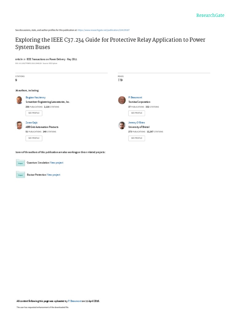 Exploring The IEEE C37.234 Guide For Protective Relay Application To Power System Buses | PDF ...