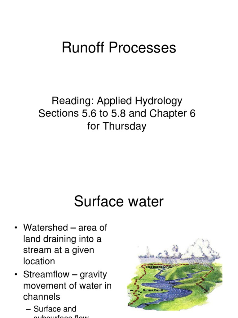 Runoff Processes: Reading: Applied Hydrology Sections 5.6 To 5.8 and Chapter 6 For Thursday ...