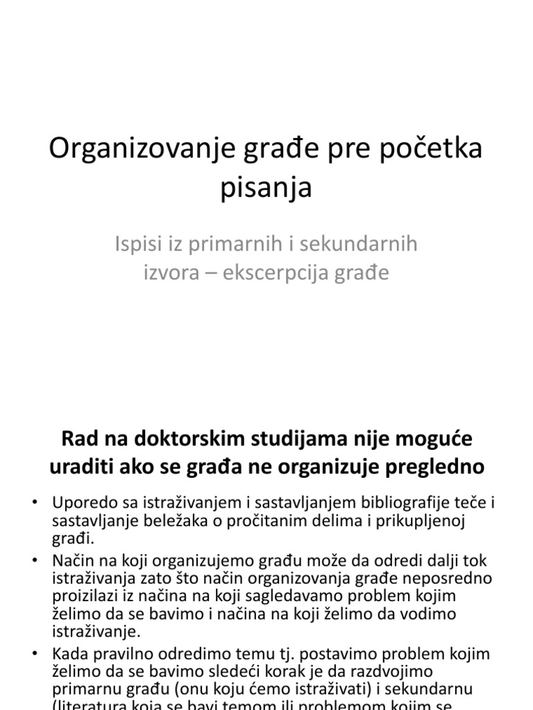 III Predavanje - Prikupljanje I Sistematizovanje Gradje | PDF