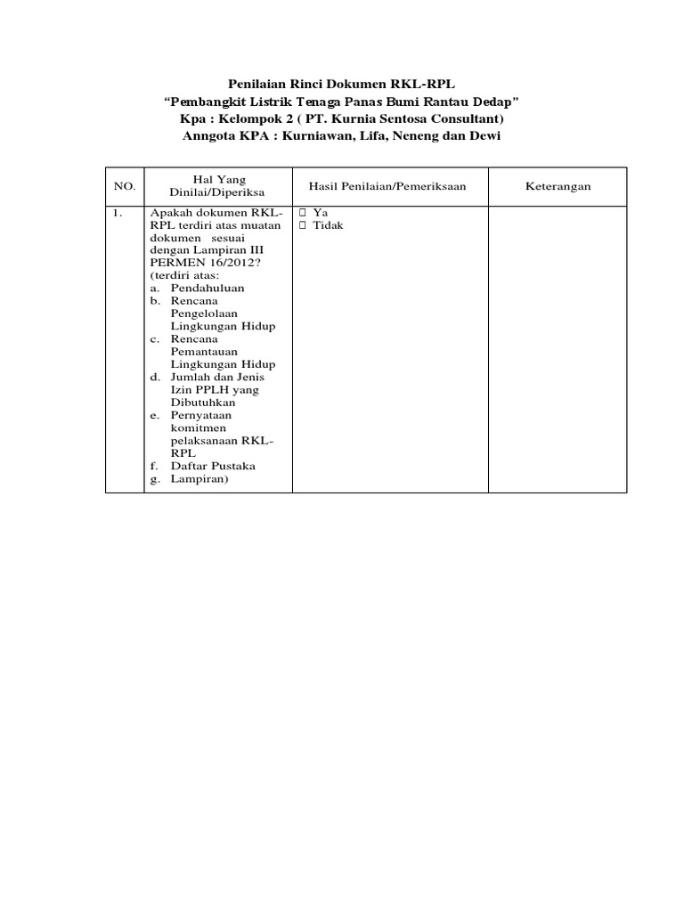 Panduan Penilaian Rinci RKL-RPL | PDF