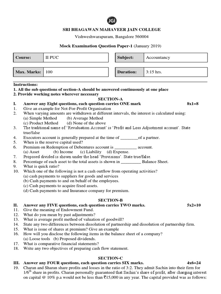 II PUC Accountancy Paper Model Paper | PDF | Expense | Balance Sheet