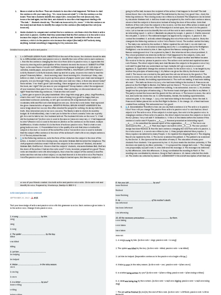 Active and Passive Voice | PDF | Subject (Grammar) | Verb