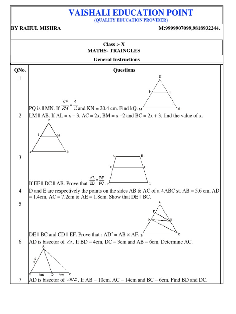 Traingle Class 10th | PDF | Triangle | Polytopes