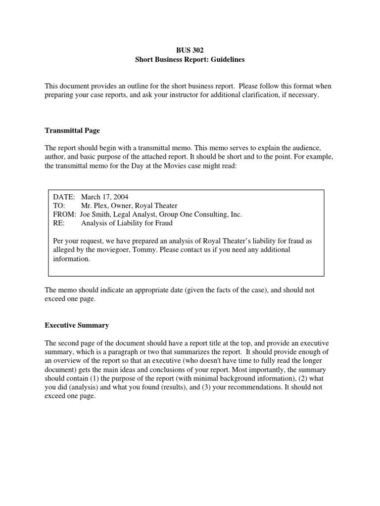 Short Business Example Report | PDF | Memorandum | Business