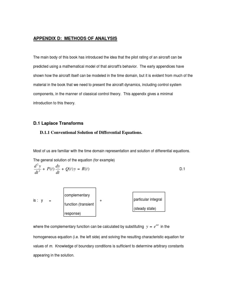 An Introduction to Classical Control Theory Methods: Laplace Transforms for Analyzing Aircraft ...