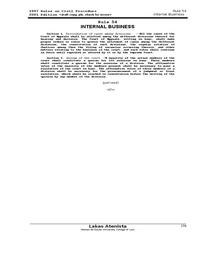 Rule 54 Internal Business | PDF