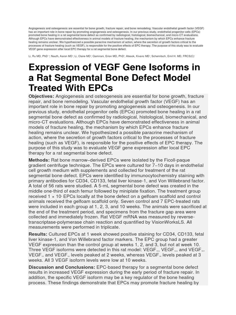 Expression of Vegf Gene Isoforms in A Rat Segmental Bone Defect Model ...