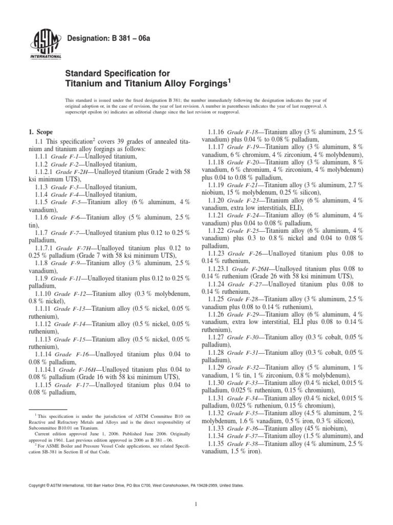Titanium and Titanium Alloy Forgings: Standard Specification For | PDF | Titanium | Metals