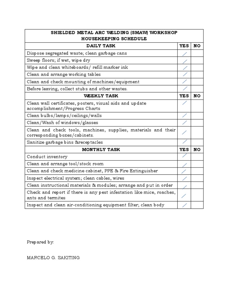 SMAW Workshop Housekeeping Schedule | PDF