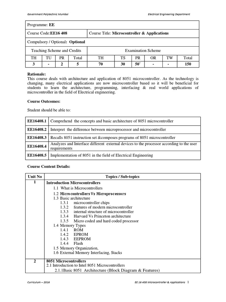 Ee16408 Mca Vith Sem | PDF | Microcontroller | Digital Electronics