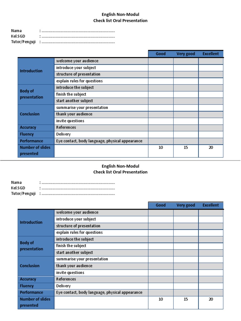 English Non-Modul Check List Oral Presentation | PDF | Semiotics ...