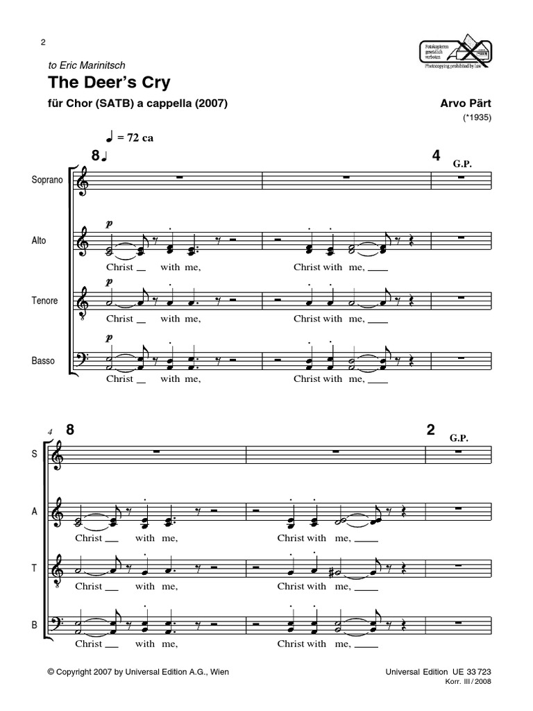 The Deer's Cry: Für Chor (SATB) A Cappella (2007) Arvo Pärt | PDF