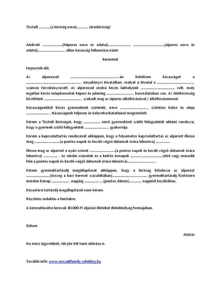 Kereseti Kérelem Minta