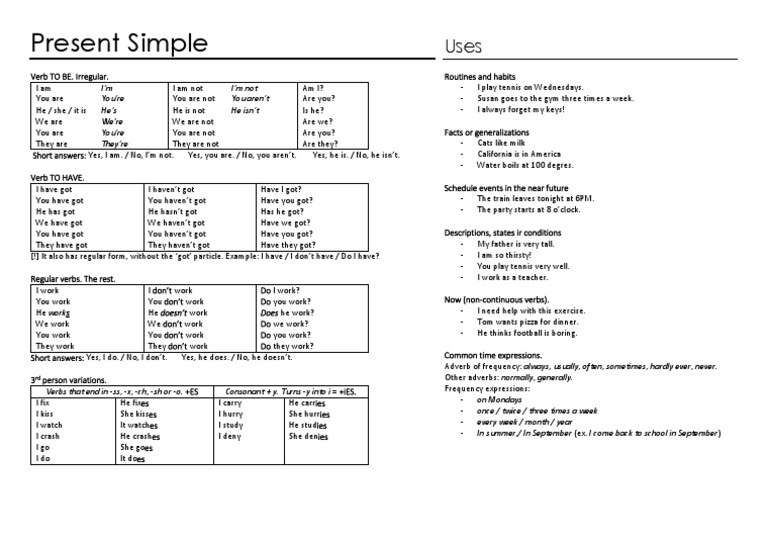 Present Simple Tabla | PDF | Semiotics | Syntactic Relationships