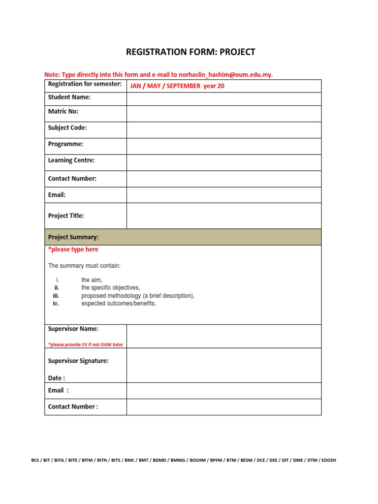 Registration Form: Project | PDF