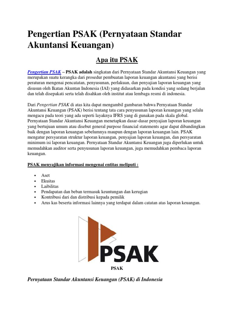 Pengertian PSAK | PDF | Pengelolaan Keuangan & Uang