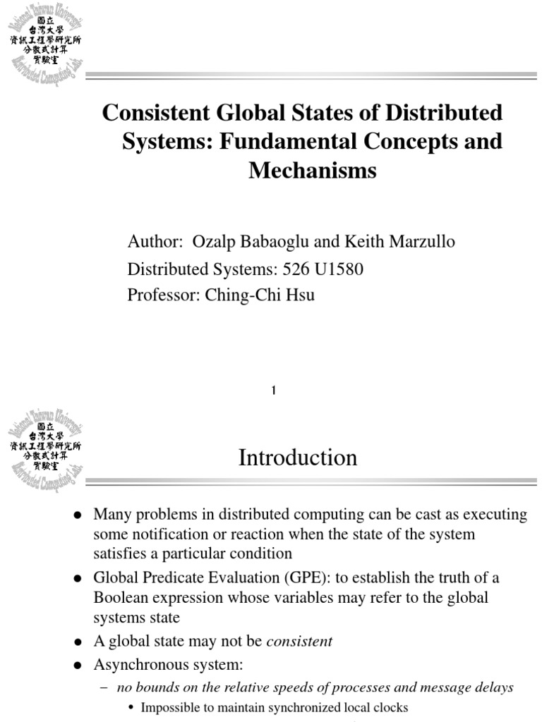 Consistent Global States of Distributed Systems: Fundamental Concepts ...