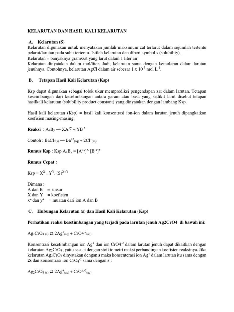 Kelarutan Dan Hasil Kali Kelarutan | PDF