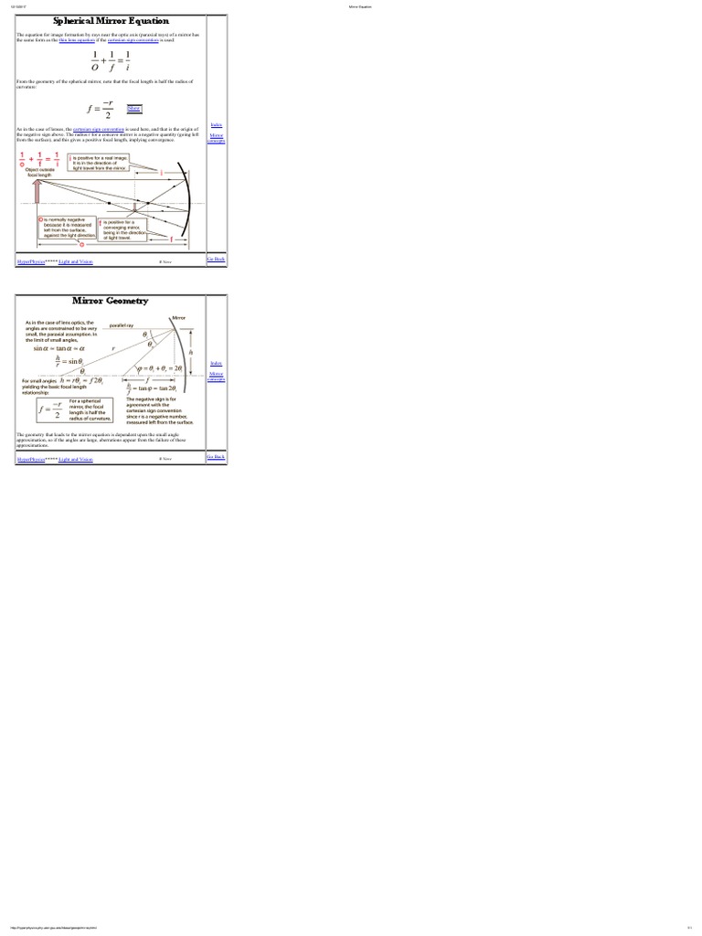 Spherical Mirror Equation: Thin Lens Equation Cartesian Sign Convention ...