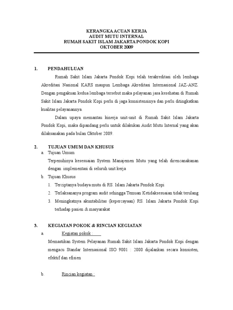 Tor Audit Mutu Internal | PDF