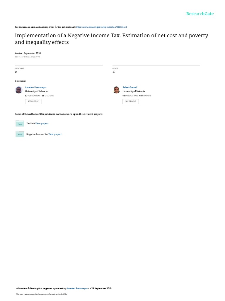 Implementation of A Negative Income Tax. Estimation of Net Cost and ...
