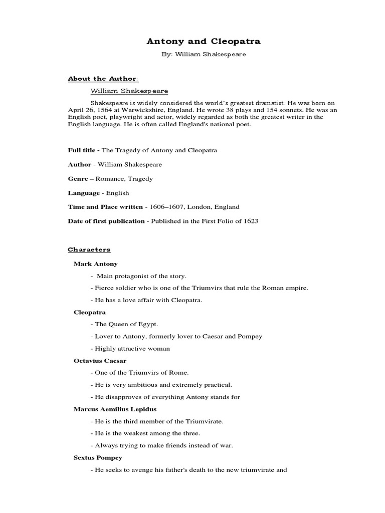 Antony and Cleopatra: By: William Shakespeare | PDF | Mark Antony ...