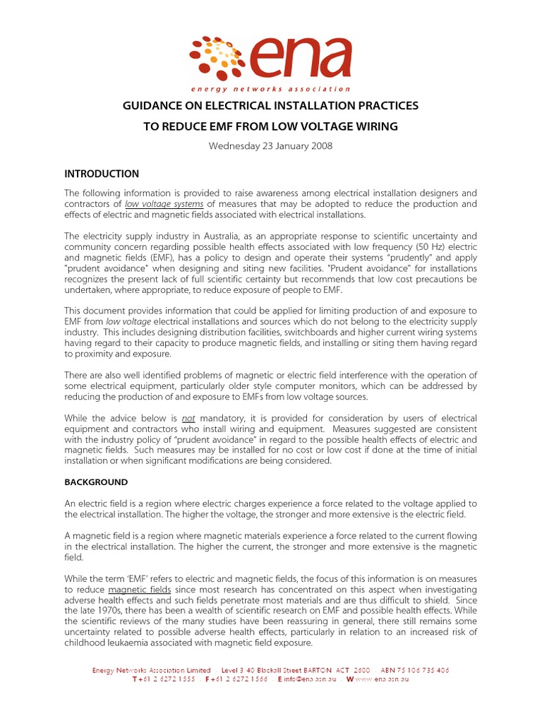 Guidance On Electrical Installation Practices To Reduce Emf From Low ...