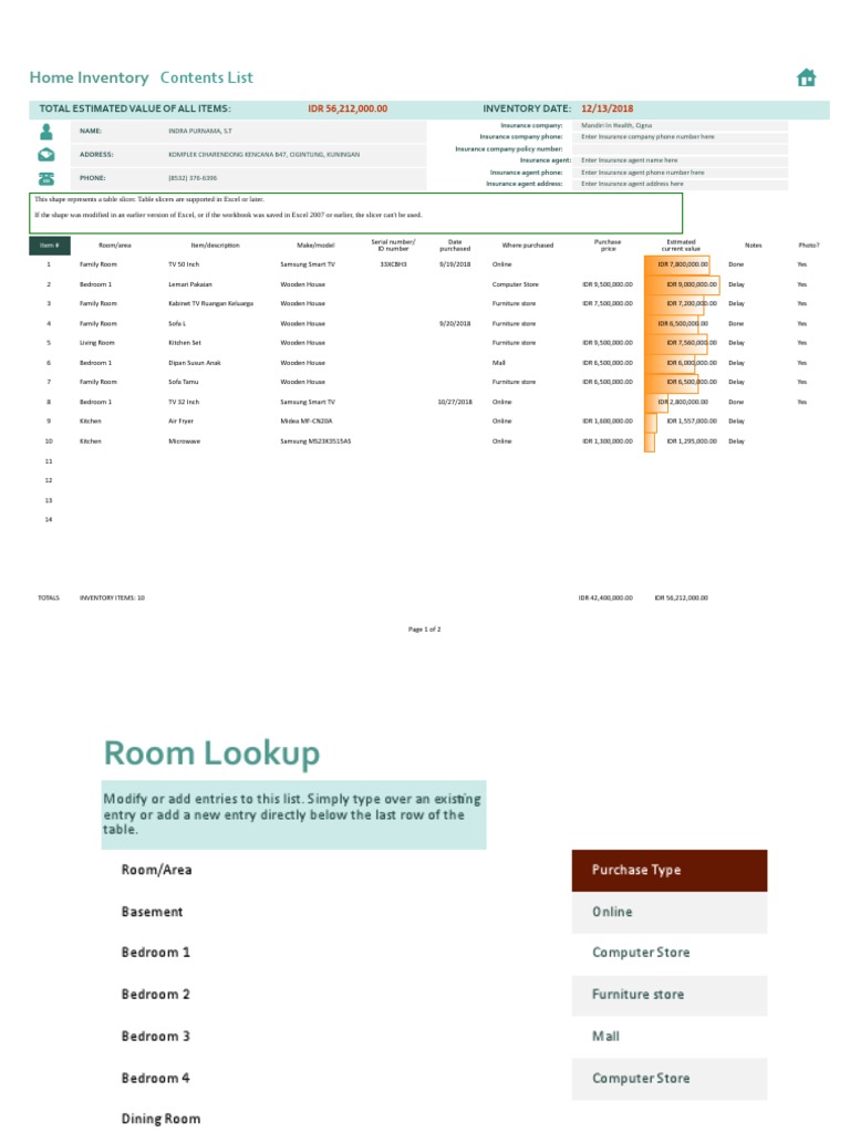 Home Inventory Contents List - Indra Purnama | PDF | Bedroom ...