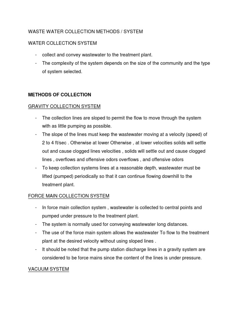 Waste Water Collection Methods System | PDF | Sanitary Sewer | Storm Drain