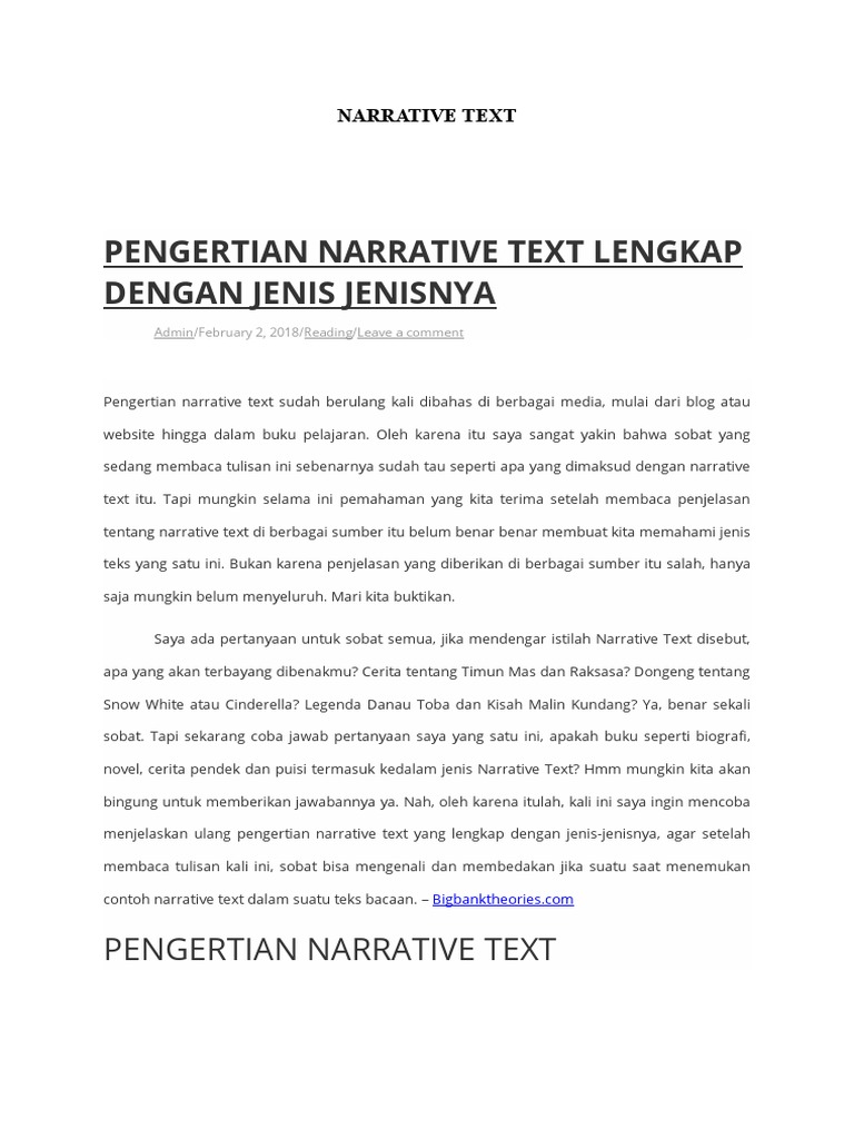 Pengertian dan Jenis Narrative Text | PDF | Kata Keterangan | Dongeng Peri