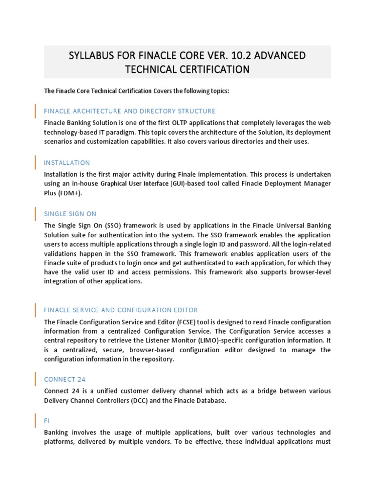 Syllabus For Finacle Core Ver 10 2 Advanced Technical Certification ...