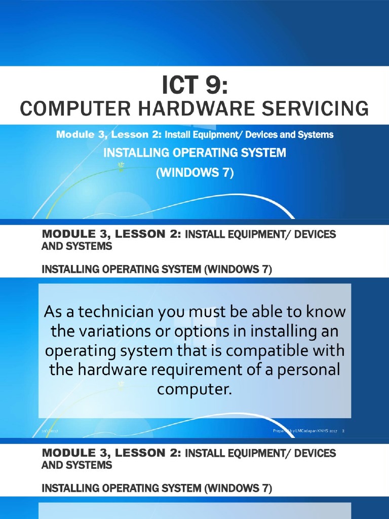 Ict 9 Module 3, Lesson 2.4.2 Installing Operating System (Windows 7) | PDF | System Software ...