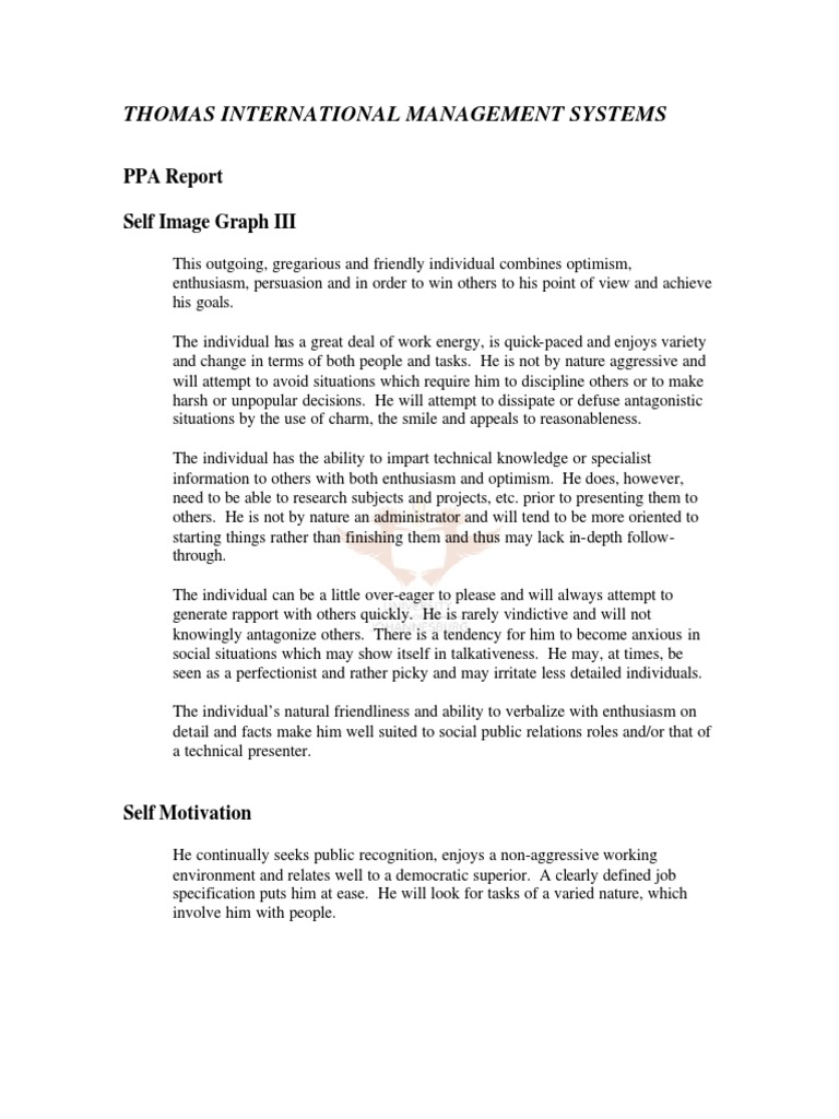 Thomas International Management Systems: PPA Report Self Image Graph ...