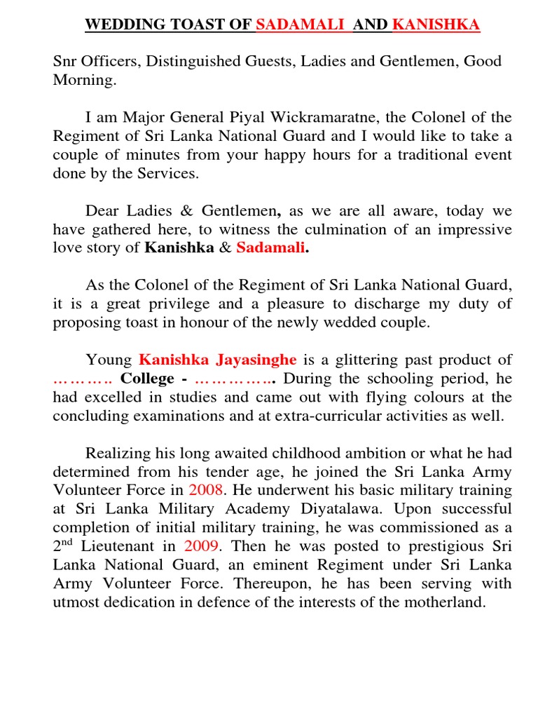 Model Mil Wedding Toast | PDF | Military