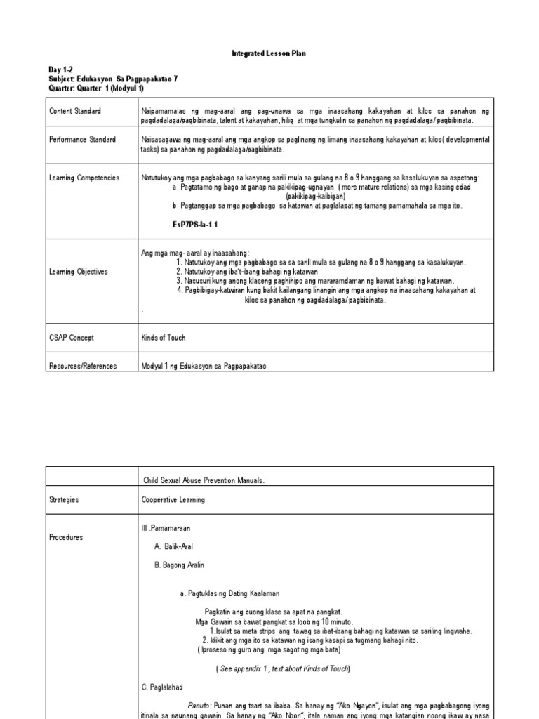 Integrated Lesson Plan in Esp7 | PDF