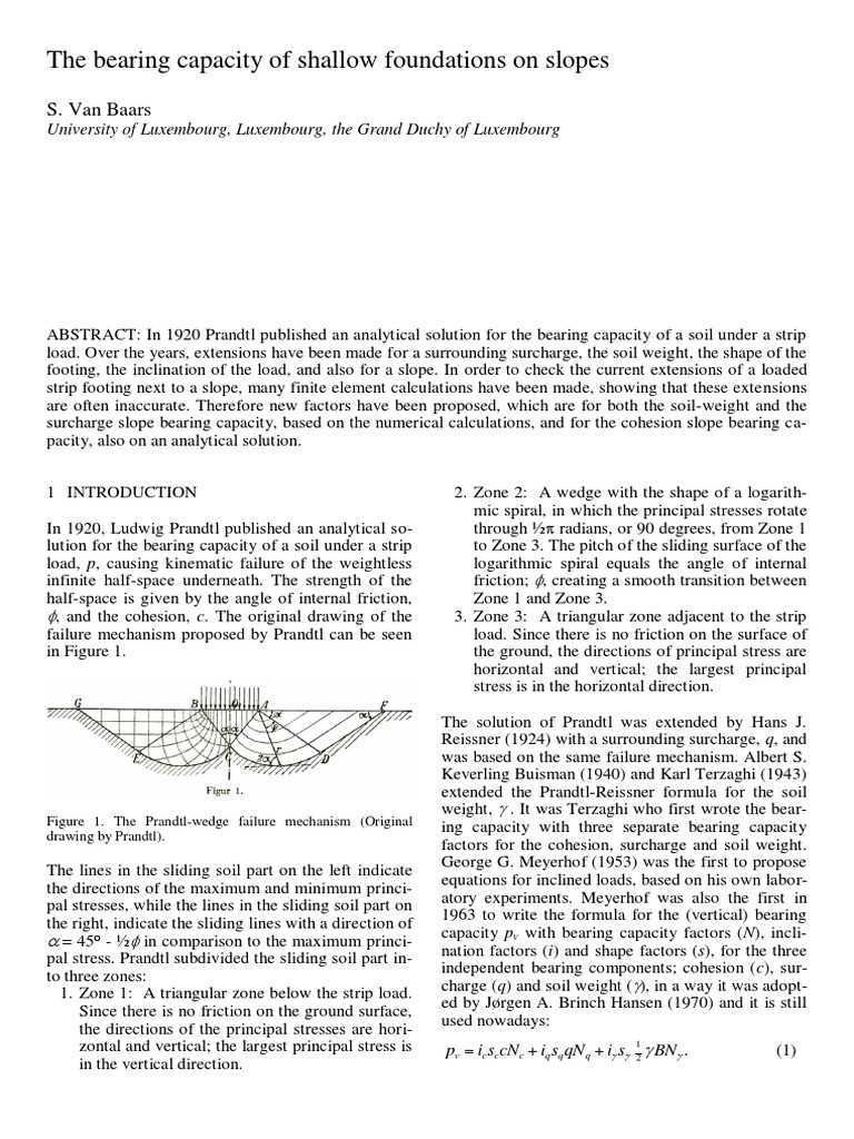 2018 - The Bearing Capacity of Shallow Foundations On Slopes | PDF ...