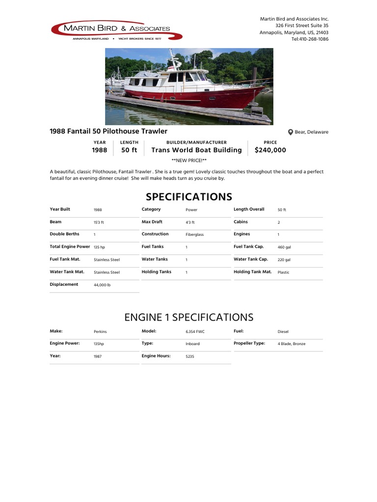 1988 Fantail 50 Pilothouse Trawler - 5917755 | PDF | Anchor | Deck (Ship)