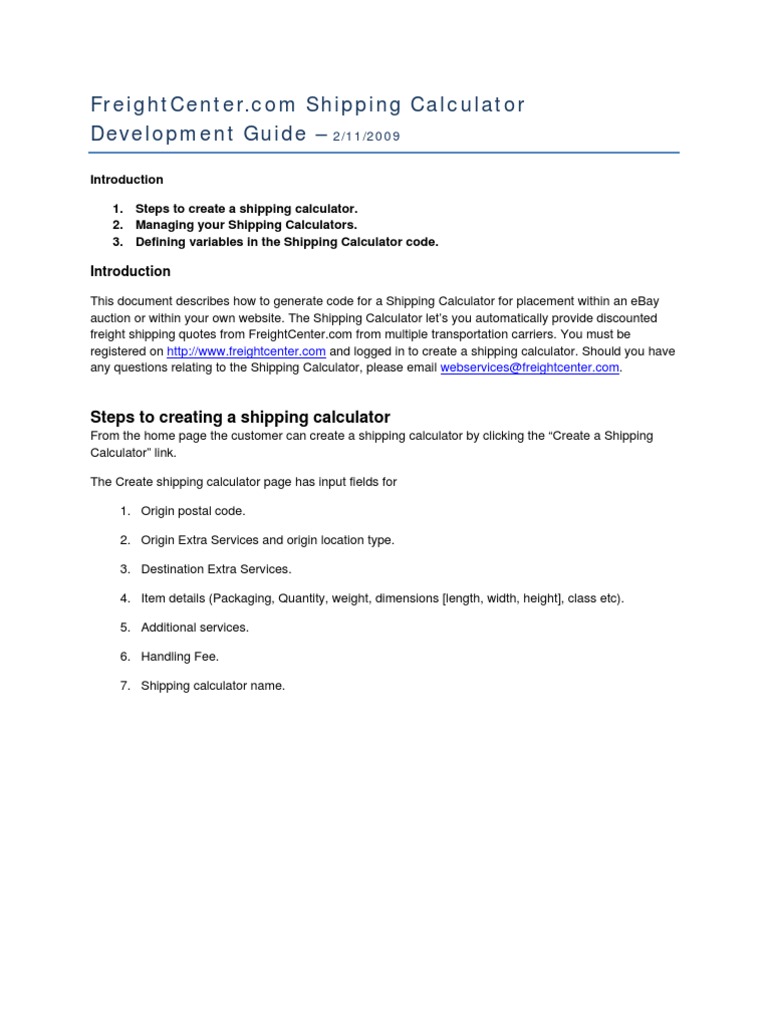 Development Guide - : Steps To Creating A Shipping Calculator | PDF ...