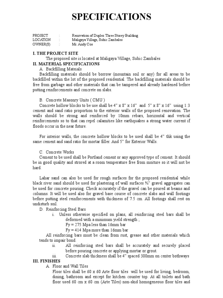 Sample Building Specifications | PDF | Concrete | Building