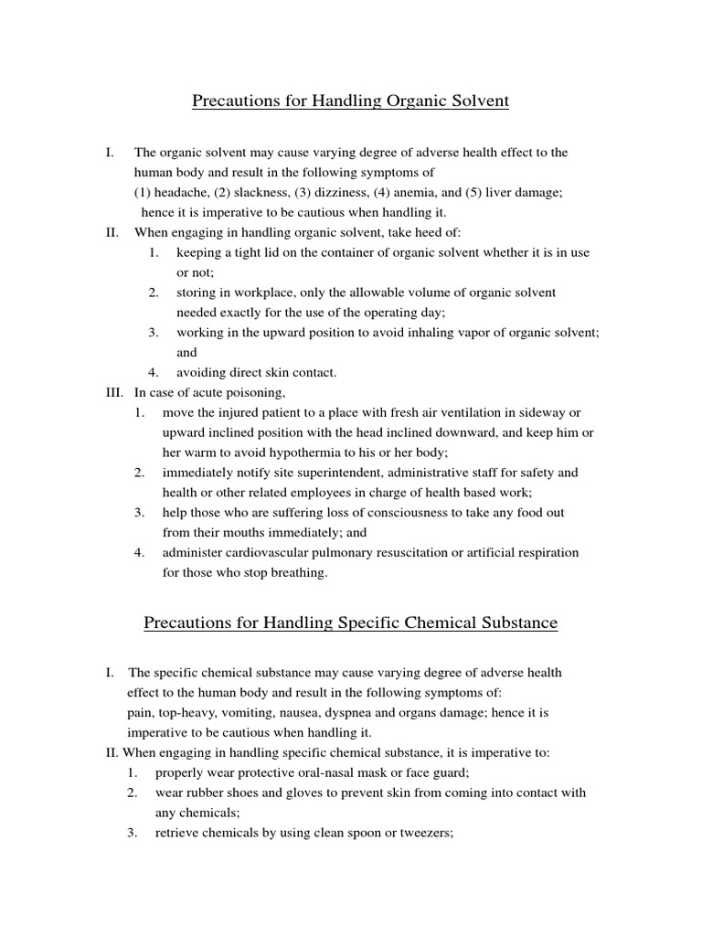 11 - Precautions For Handling Organic Solvent | PDF | Breathing | Solvent