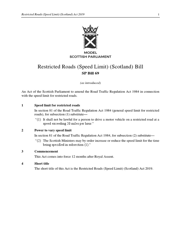 SPB069 - Restricted Roads (Speed Limit) (Scotland) Bill 2019 | PDF