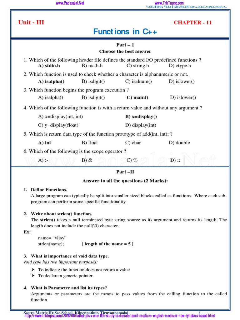 11th Computer Science Chapter 11 Study Material English Medium | PDF | Parameter (Computer ...