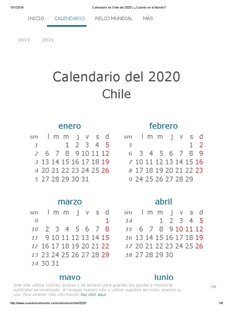 Calendario de Chile Del 2020 _ ¿Cuándo en El Mundo
