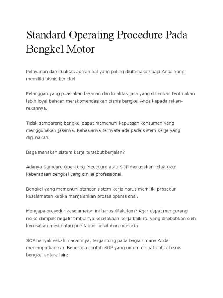 SOP Efektif untuk Bengkel Motor | PDF | Bisnis