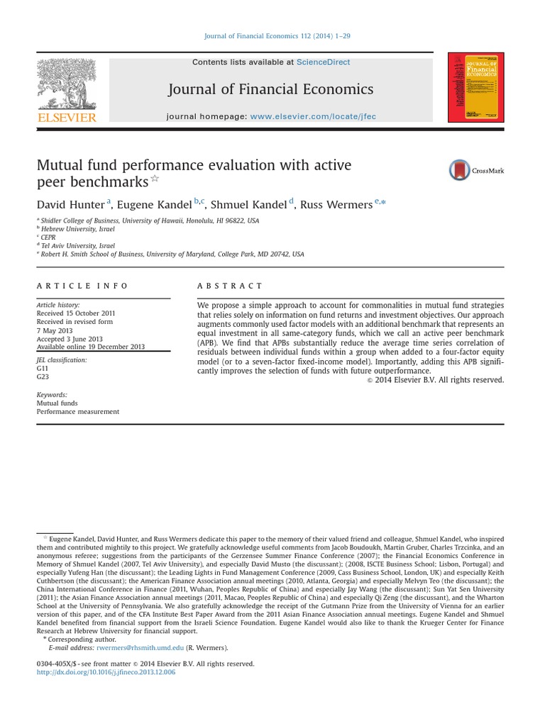 Journal of Financial Economics: David Hunter, Eugene Kandel, Shmuel ...