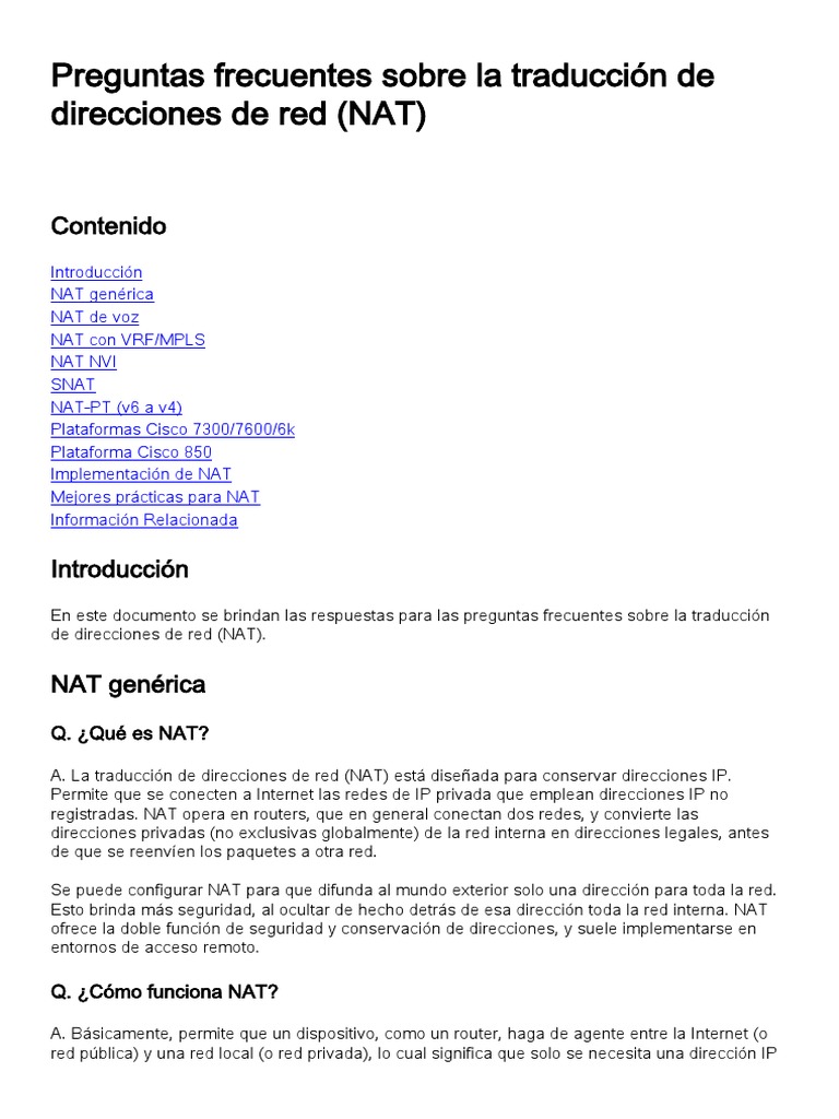 Nat Preguntas | PDF | Dirección IP | Enrutador (Computación)
