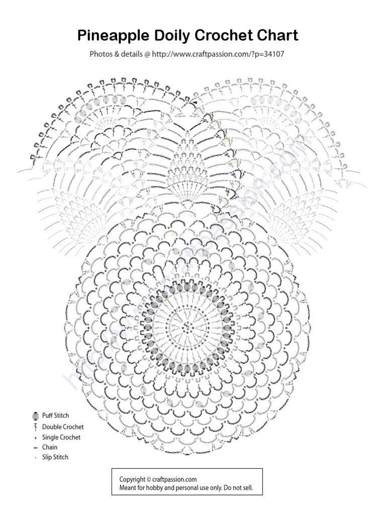 Pineapple Doily Crochet Chart: Puff Stitch Double Crochet Single ...