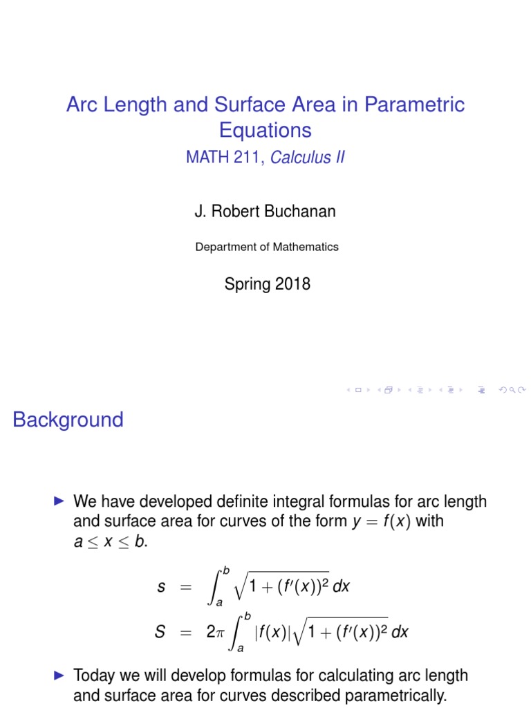Calculating Arc Length and Surface Area Using Parametric Equations | PDF | Surface Area | Area