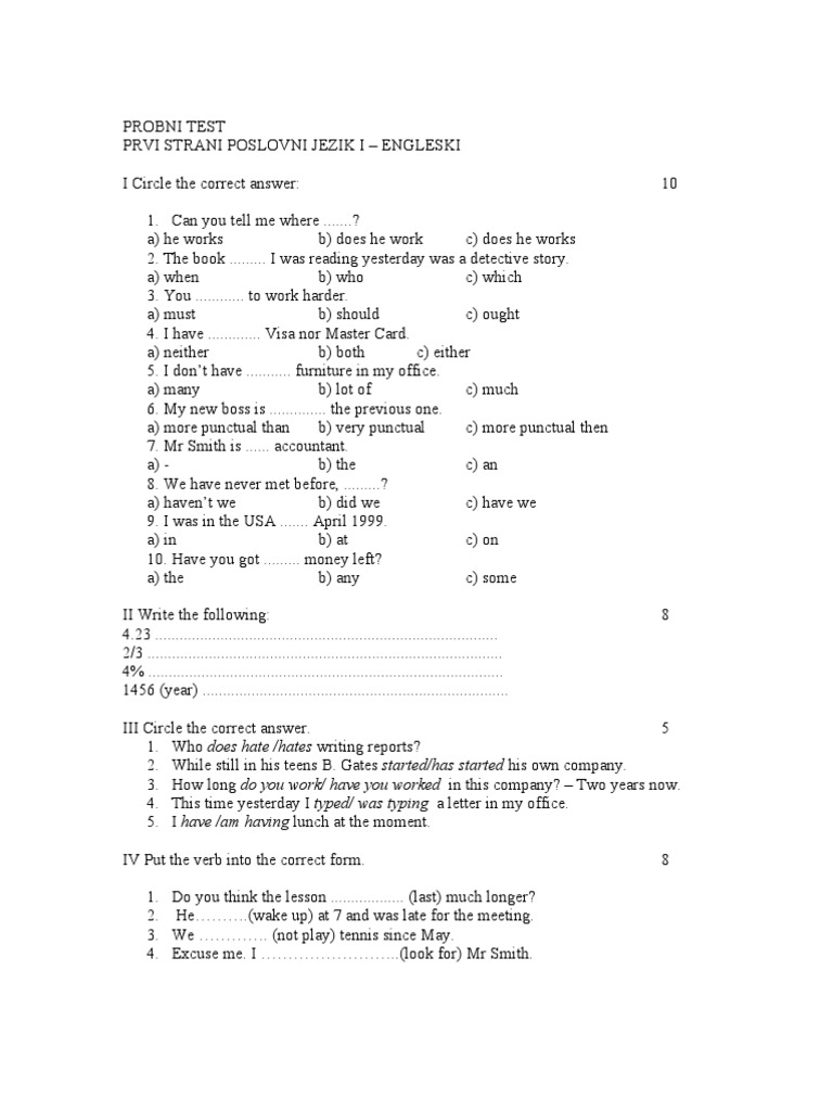 Engleski Testovi | PDF