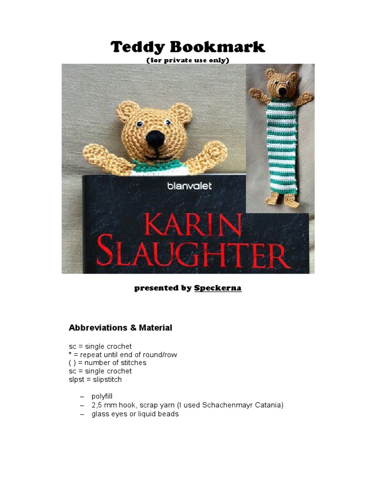 Teddy Bookmark | PDF | Crochet | Crafts
